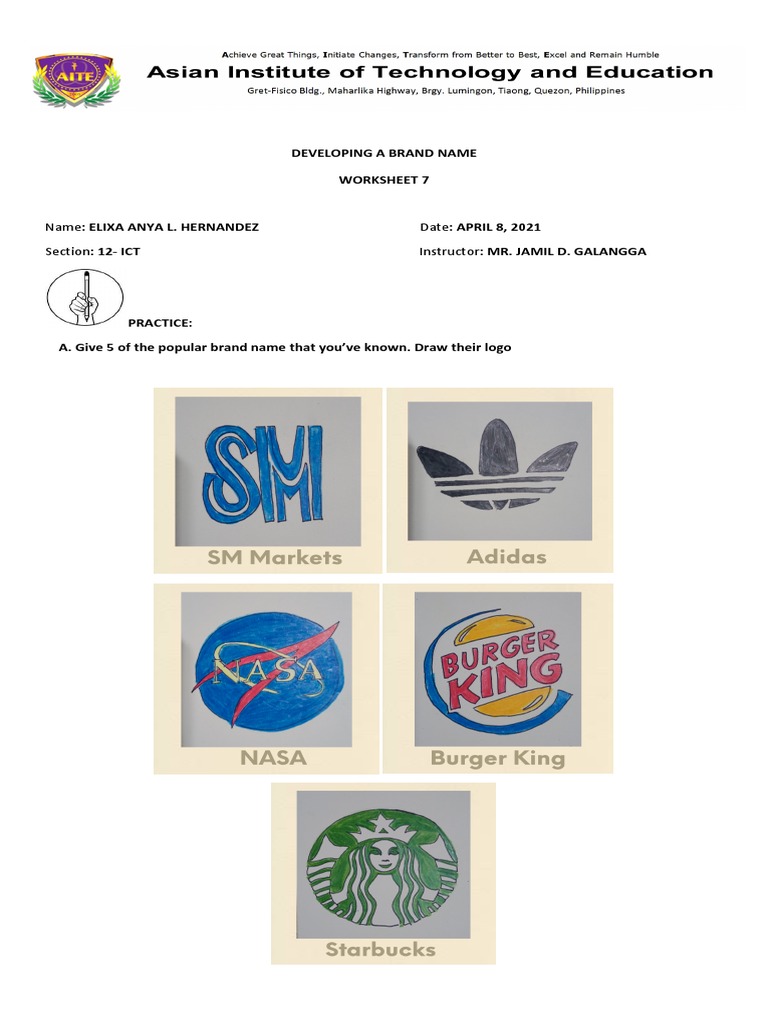 Developing A Brand Name Worksheet 7 | PDF | Brand | Computing