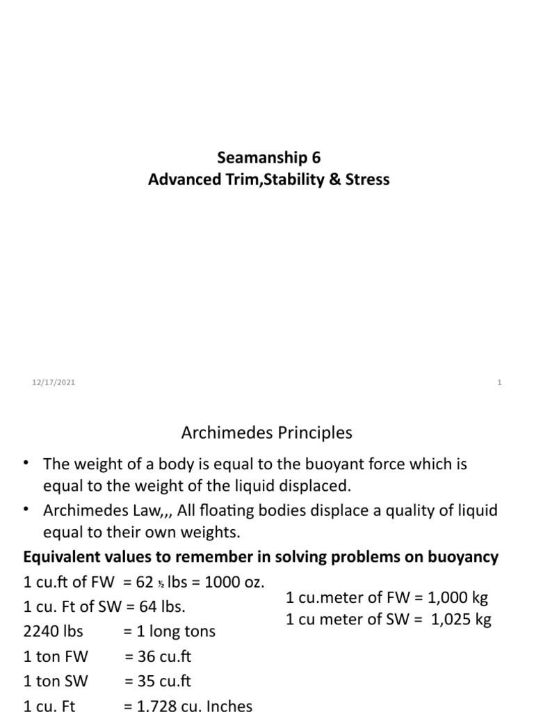 Seamanship 6 Advanced Trim Stabilitystress CELTECH | PDF | Buoyancy | Force