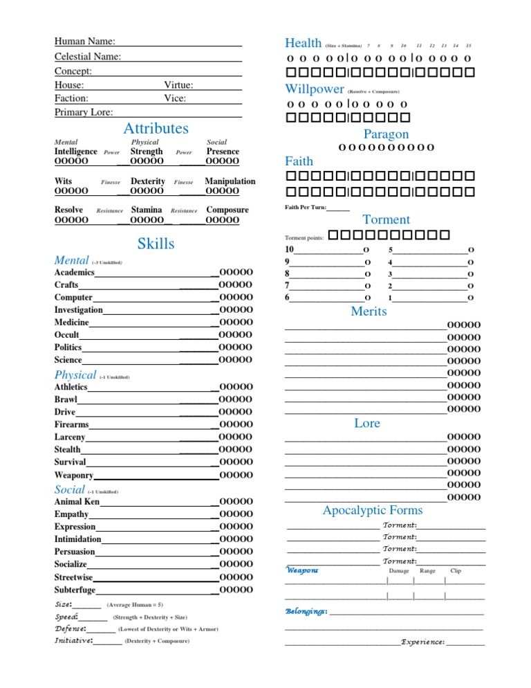Demon Character Sheet | PDF | Leisure