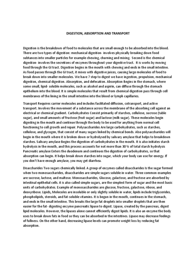 Digestion, Absorption, and Transport | Download Free PDF | Digestion ...