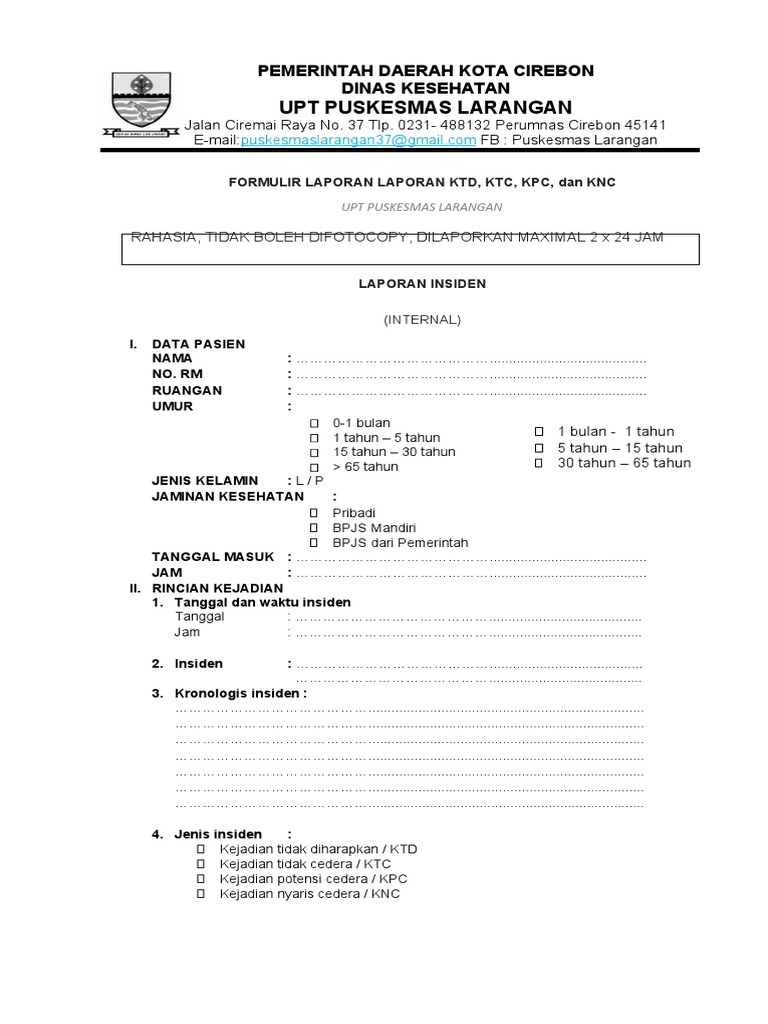Form Insiden KTD, KPC, KNC | PDF