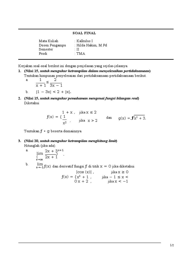 Soal Final Kalkulus 1 | PDF