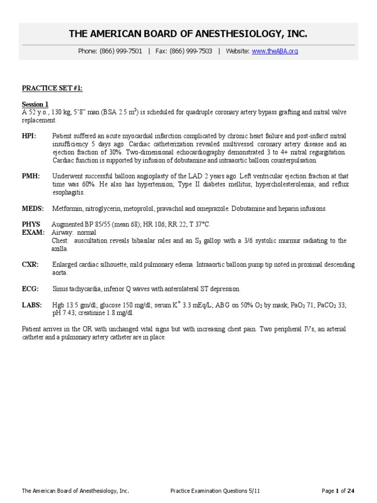 The American Board of Anesthesiology, Inc.: Practice Set #1: Session 1 ...