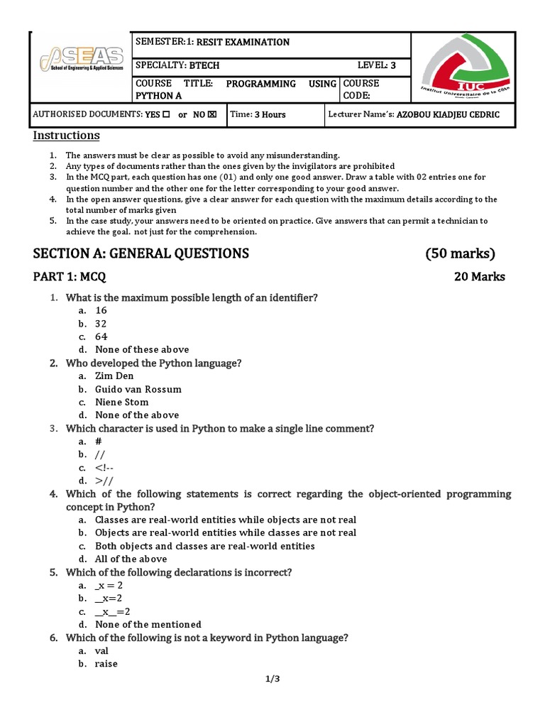 Final Paper Resit Exam For Python Programming | PDF | Computing ... Final Paper Resit Exam For Python Programming | PDF | Computing ...