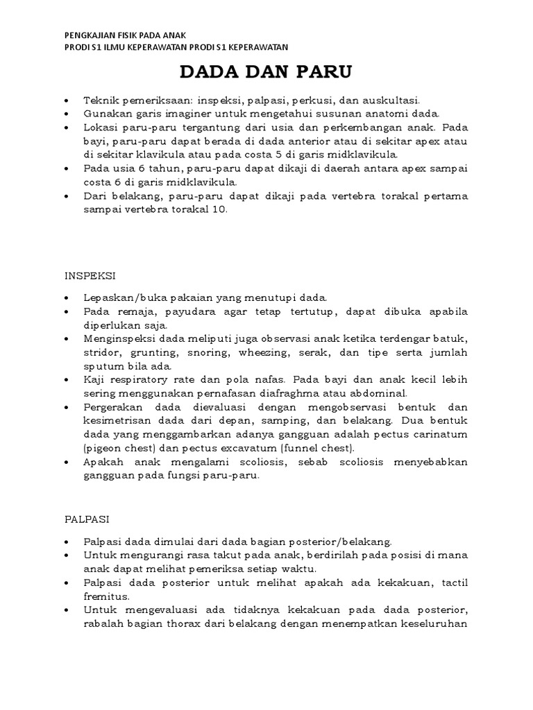 Pengkajian Fisik Dada Anak secara Komprehensif | PDF