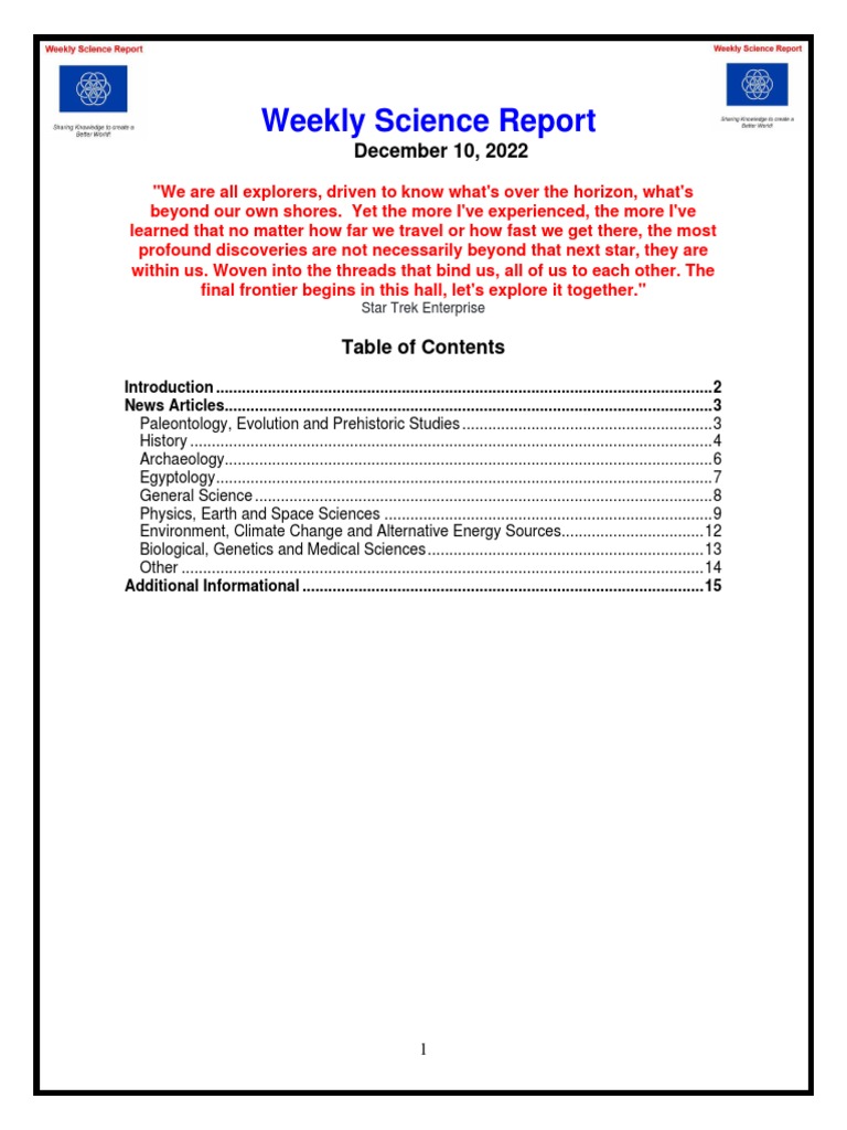 Weekly Science Report 12th Dec 2021 | PDF | Nasa | Science