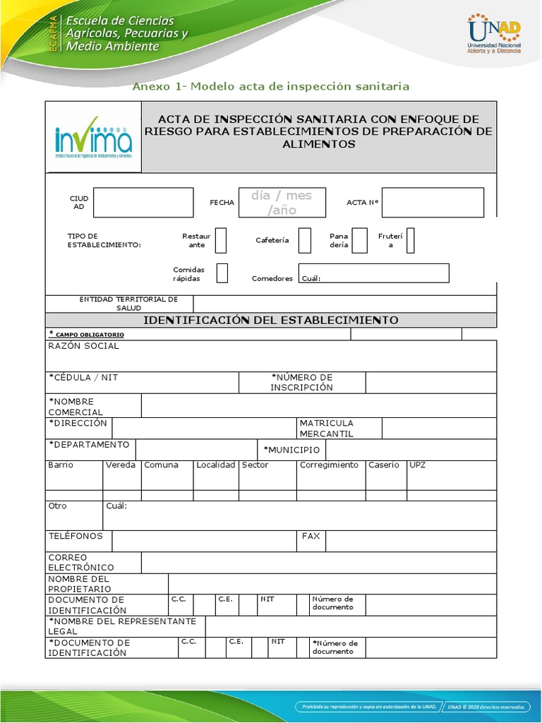 Anexo 1- Modelo Acta de Inspección Sanitaria INVIMA | PDF
