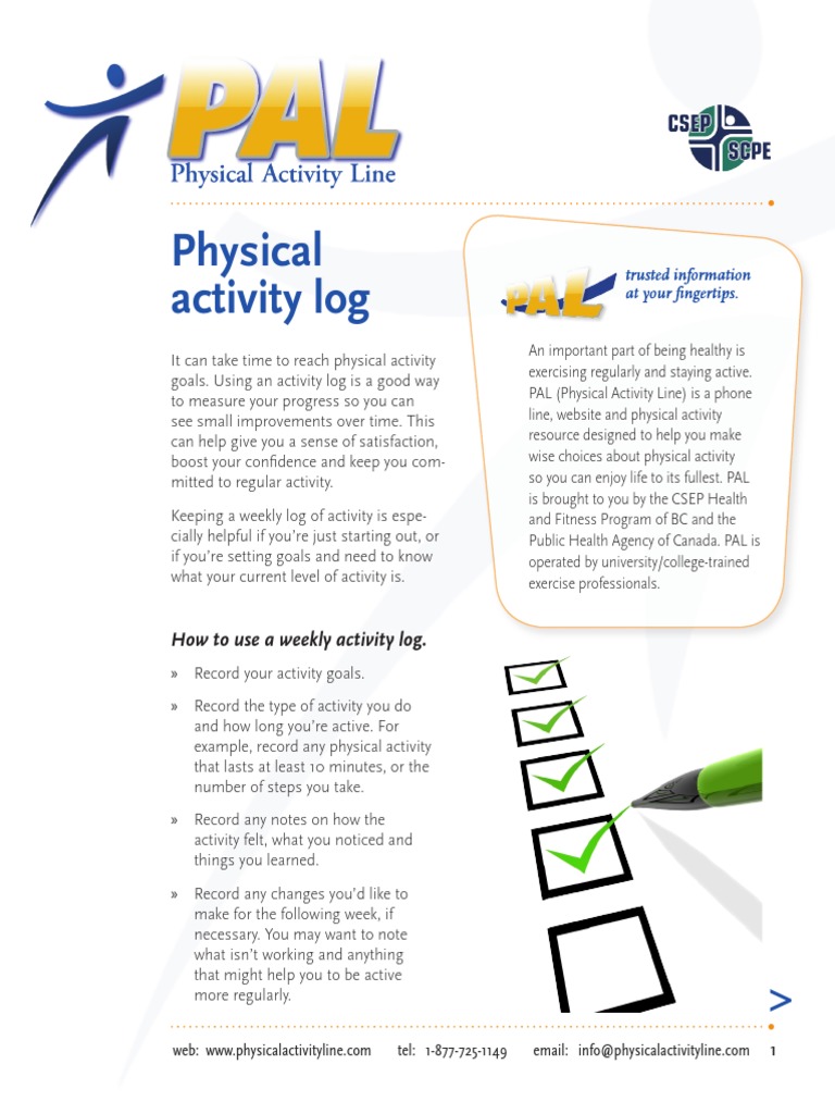 Week Physical Activity Log Template | PDF | Health Sciences | Cognition