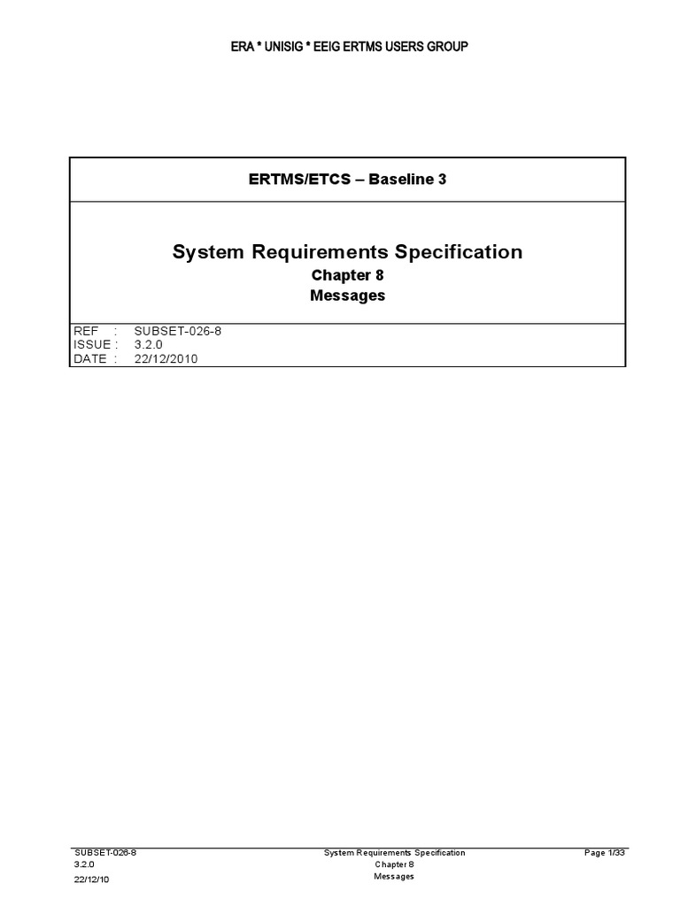 System Requirements Specification: ERTMS/ETCS - Baseline 3 | PDF ...