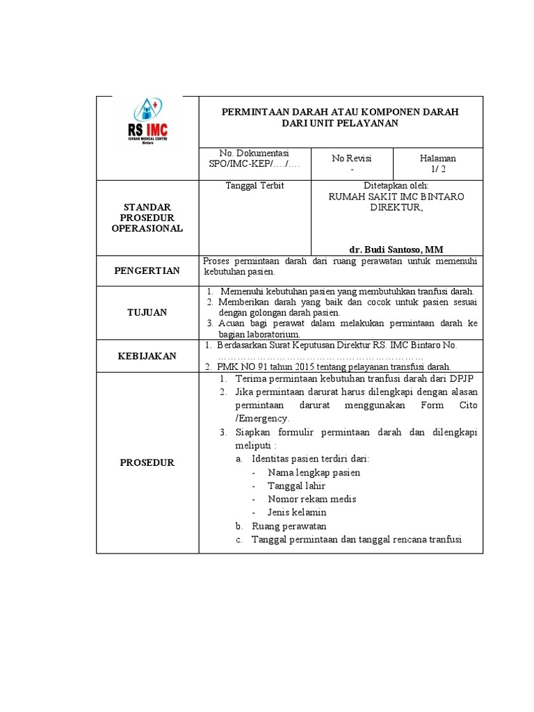 Spo Permintaan Darah Ke Lab Pdf