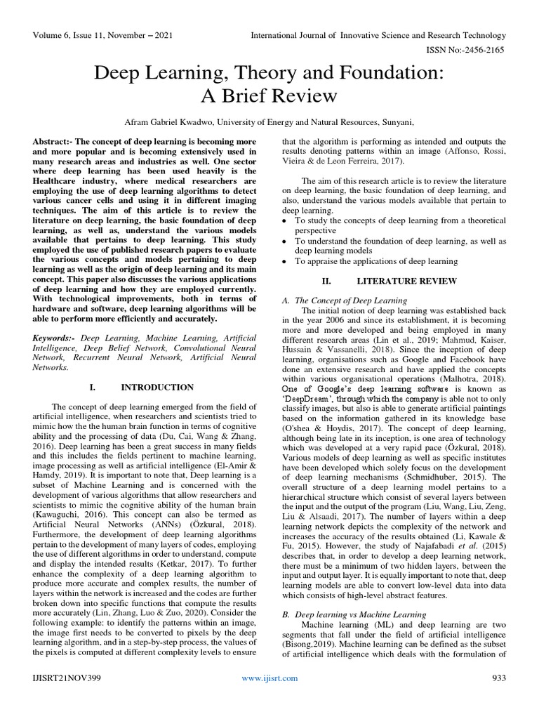 Deep Learning, Theory and Foundation A Brief Review | PDF | Deep ...