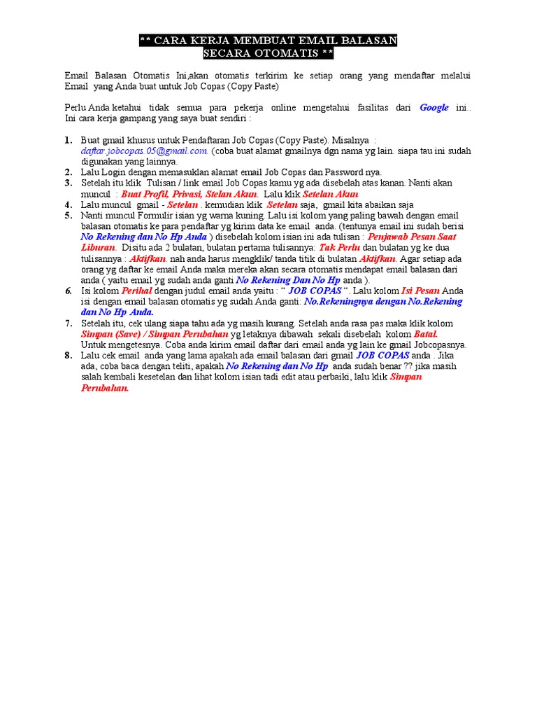 Email Balasan Otomatis Job Copas | PDF
