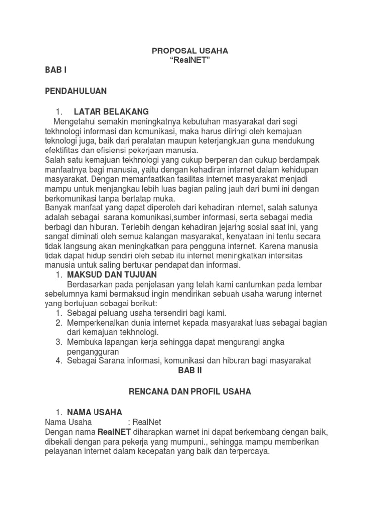 Contoh Proposal Warnet | PDF