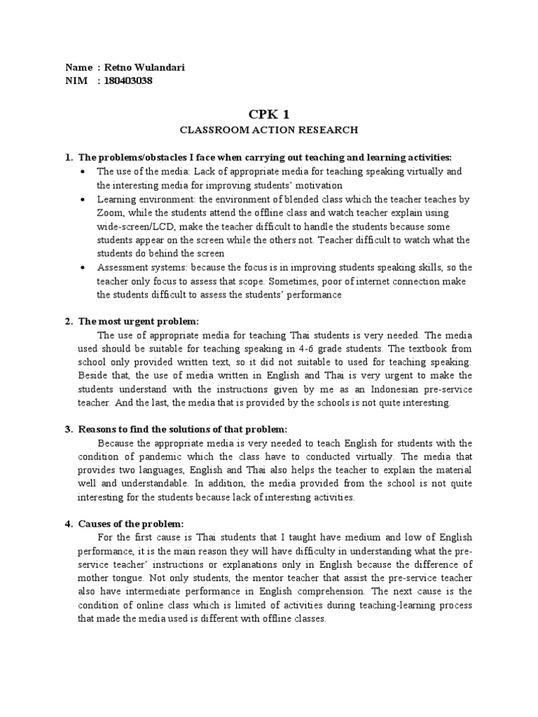 Classroom Action Research Questions | PDF | Teachers | Reading ...