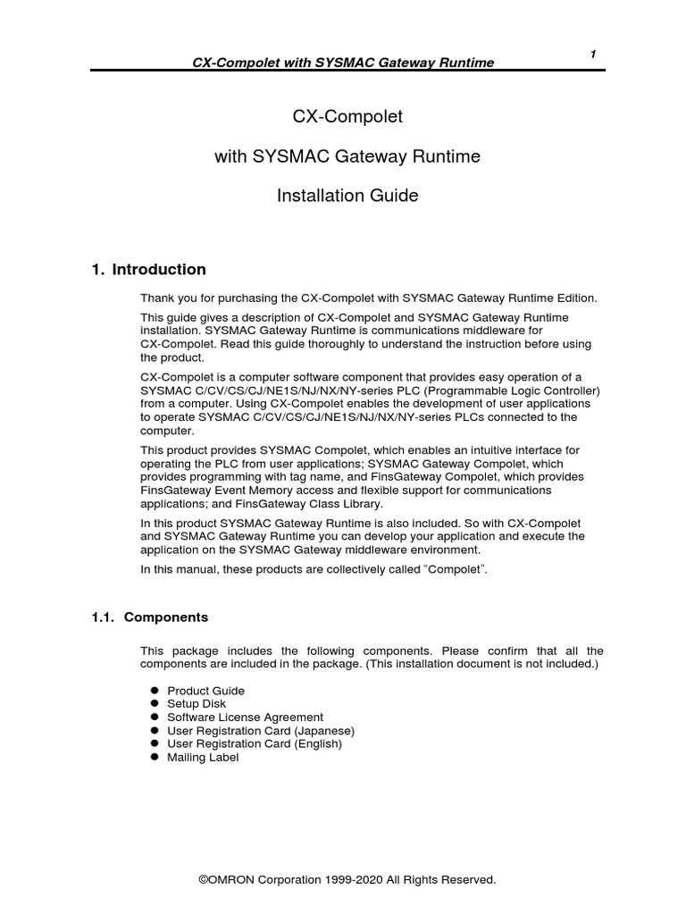 CX-Compolet With SYSMAC Gateway Runtime | PDF | Microsoft Windows | 64 Bit Computing