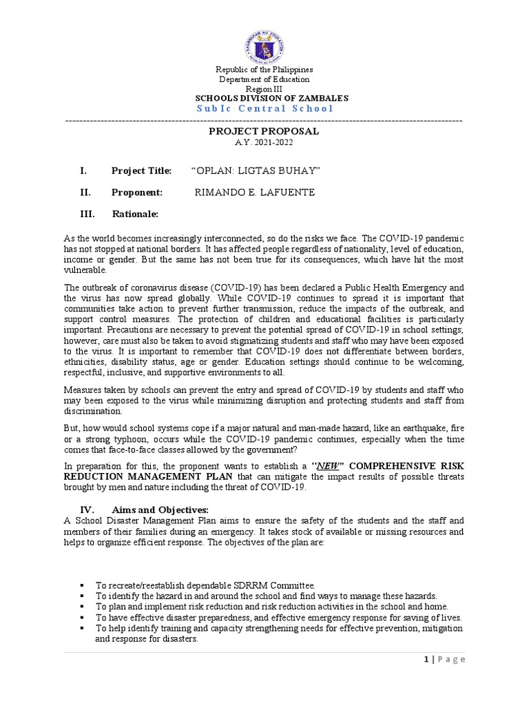 Project Proposal: Subic Central School | PDF | Disaster Risk Reduction ...