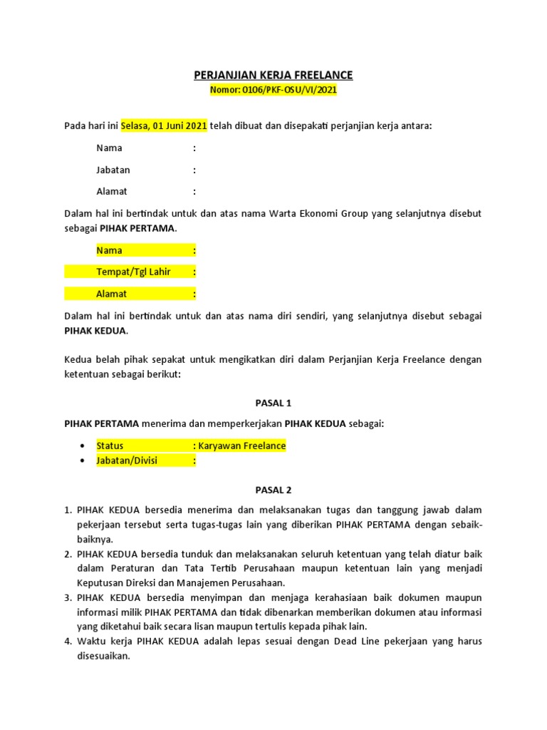 Perjanjian Kerja Freelance | PDF