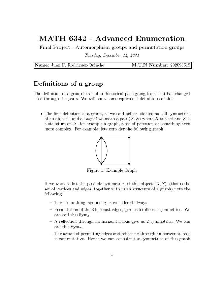 MATH 6342 - Advanced Enumeration: Definitions of A Group | PDF | Group ...