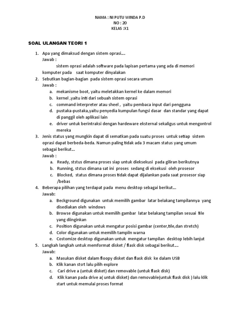 Soal Ulangan Teori - Ni PT Winda | PDF