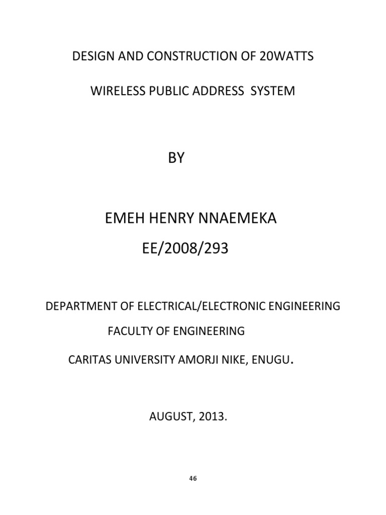 Design and Construction of 20watts Wireless Public Address System | PDF ...