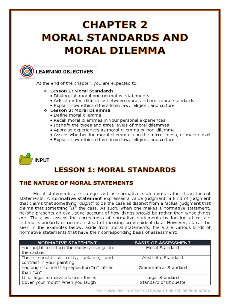 Chapter 2 Moral Standards and Moral Dilemma | PDF | Normative | Morality