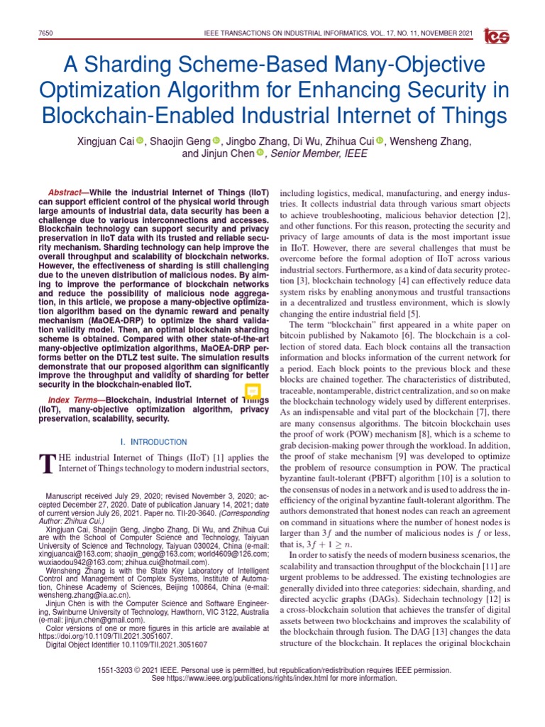 A Sharding Scheme Based Many Objective Optimization Algorithm For Enhancing Security In