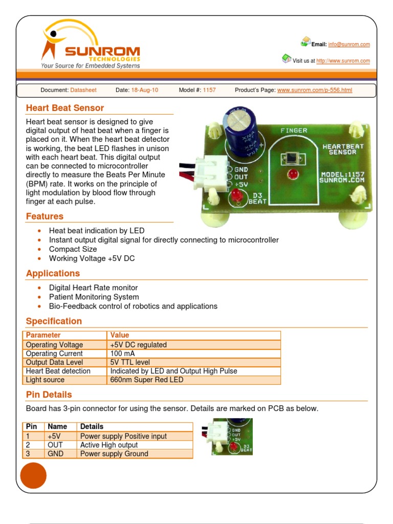 Heart Beat Sensor Datasheet: Specifications and Sample Application for ...