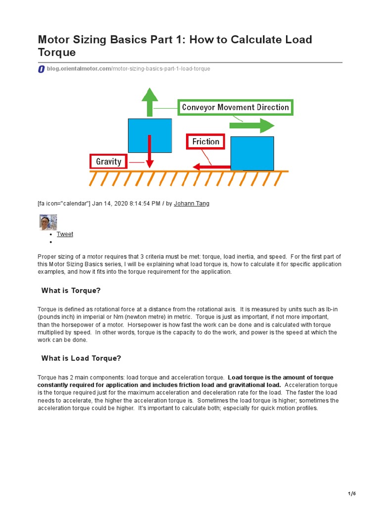 Motor Sizing Basics Part 1 How To Calculate Load Torque | PDF | Torque | Force