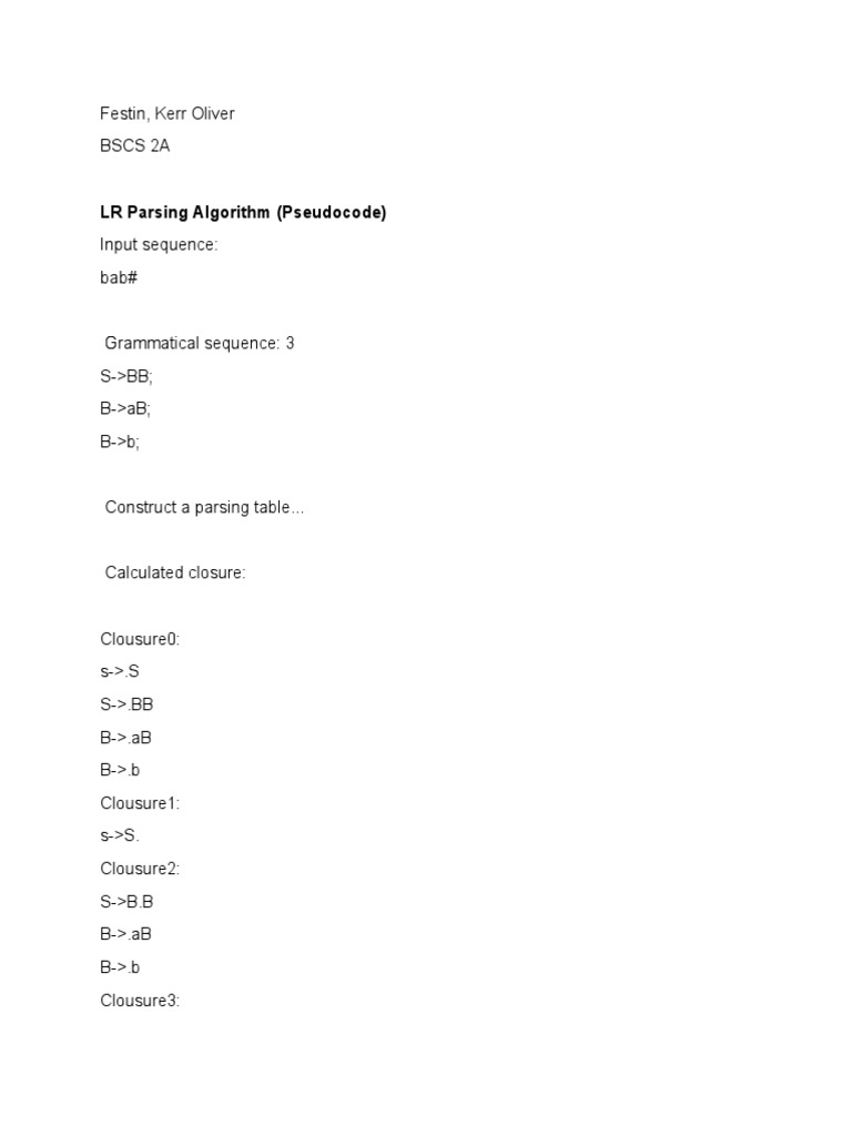 LR Parsing Algorithm (Pseudocode) : Festin, Kerr Oliver Bscs 2A | PDF | Applied Mathematics ...