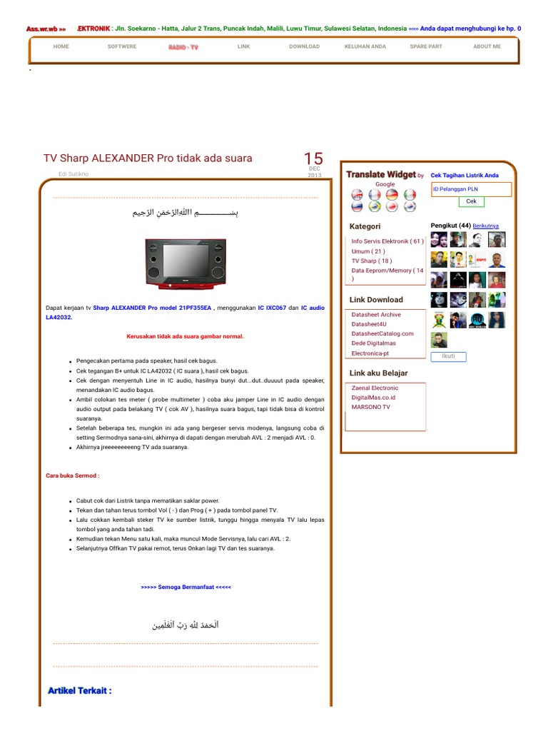 TV Sharp ALEXANDER Pro Tidak Ada Suara - Rizquna Elektronik | PDF