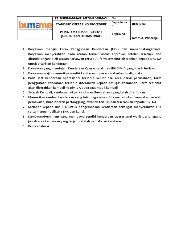 SOP Peminjaman Mobil | PDF