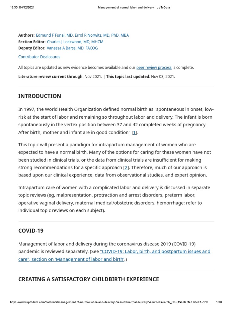 Management of Normal Labor and Delivery - UpToDate | PDF | Childbirth ...