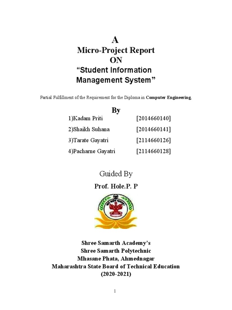 An Analysis of a Micro-Project Report on Developing a Student ...