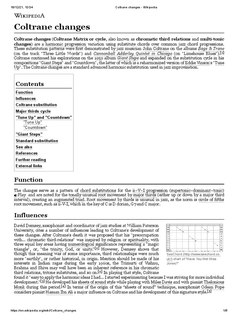Coltrane Changes - Wikipedia | PDF | Musicology | Harmony