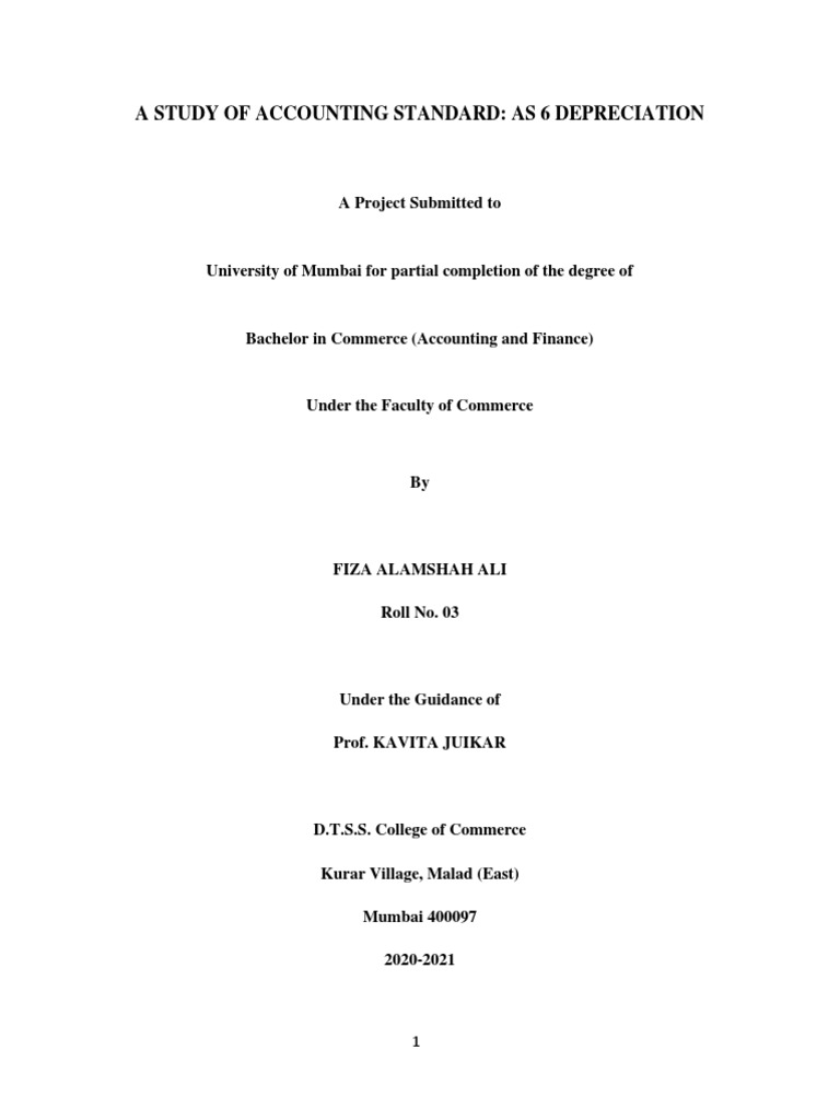 AS 6 Depreciation Study Project | PDF | Depreciation | Expense