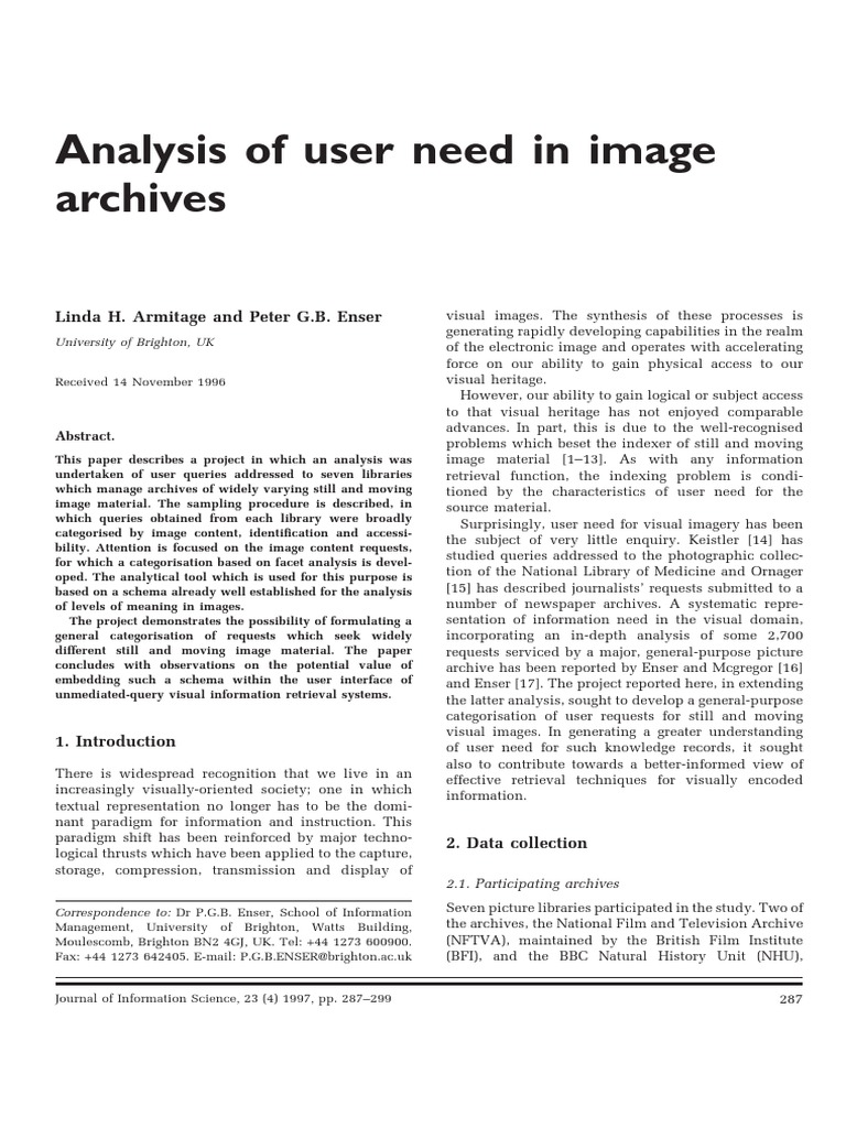 Analysis of Use Need Image Archives | Download Free PDF | Information ...