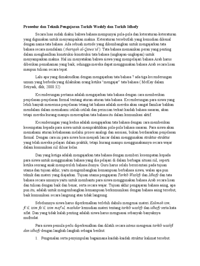 Prosedur Dan Teknik Pengajaran Tarkib Washfy Dan Tarkib Idhofy | PDF
