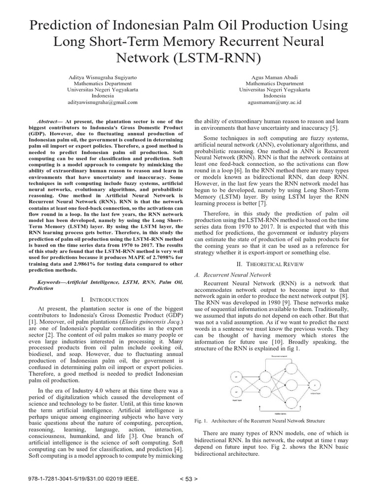 Prediction Of Indonesian Palm Oil Production Using Long Short Term Memory Recurrent Neural