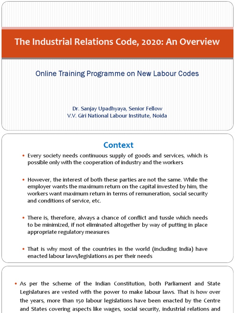 The Industrial Relations Code, 2020: An Overview: Online Training ...