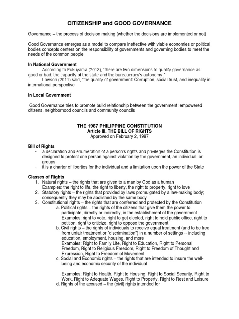 Citizenship and Good Governance Overview | PDF | Volunteering | Rights