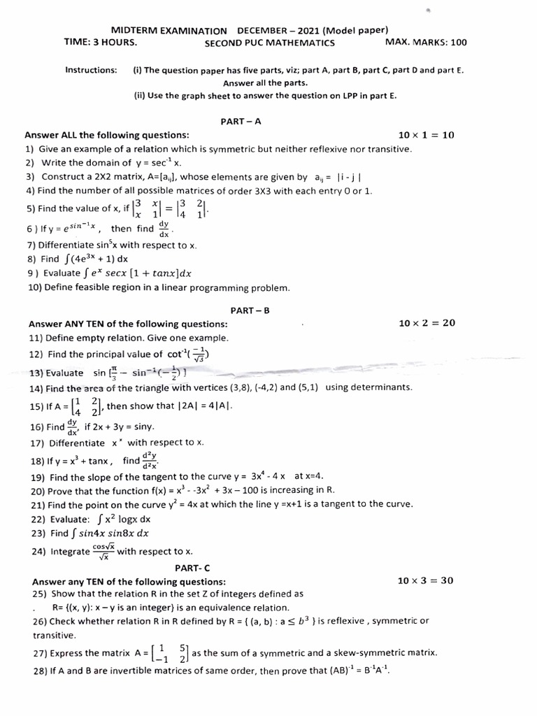 Math Model Mid-Term Question Paper | PDF | Matrix (Mathematics ...
