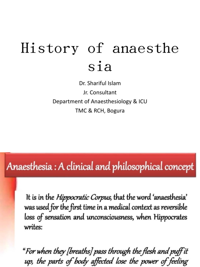 History of Anaesthesia | PDF