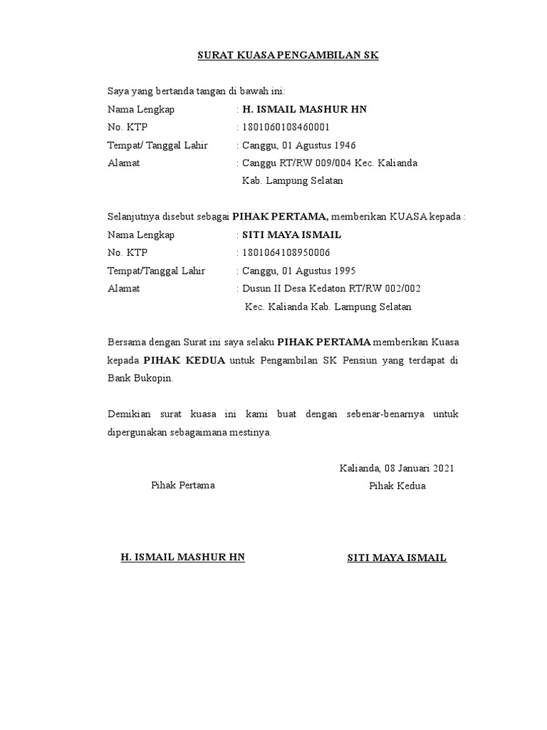 Surat Kuasa Pengambilan SK | PDF