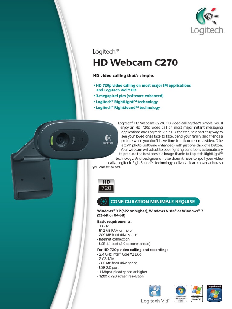 Logitech C270 HD Webcam | PDF | Videotelephony | Microsoft Windows