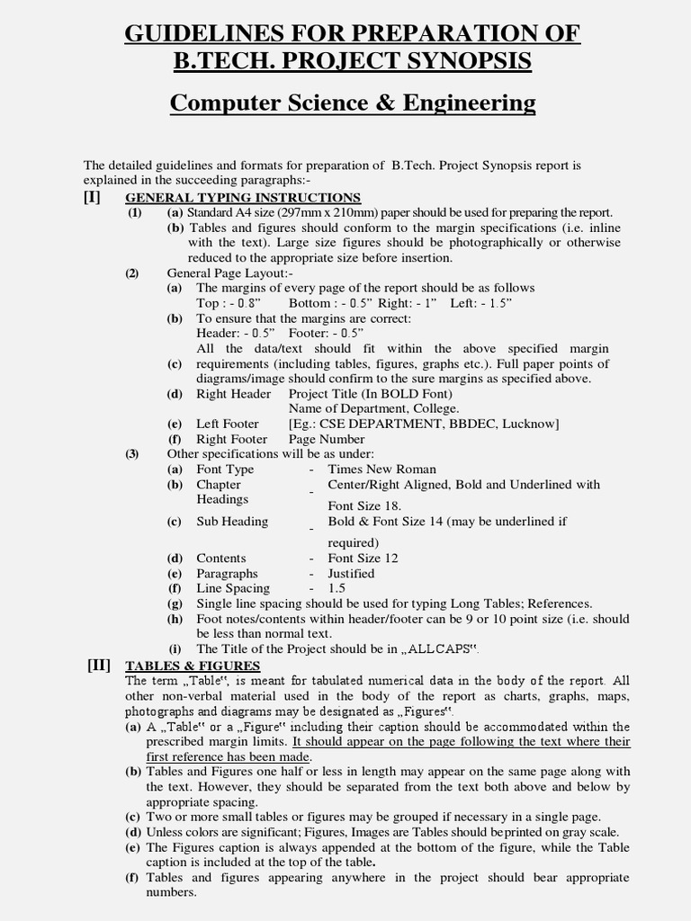Guidelines For Preparation of B.Tech. Project Synopsis Computer Science ...