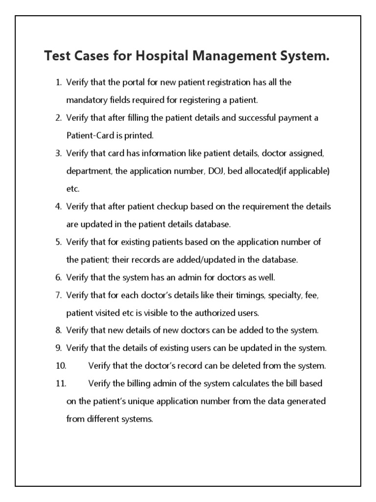 Test Cases For Hospital Management System | PDF