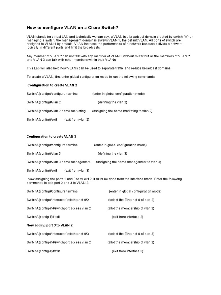 How To Configure VLAN On A Cisco Switch | PDF | Network Switch | Cisco ...