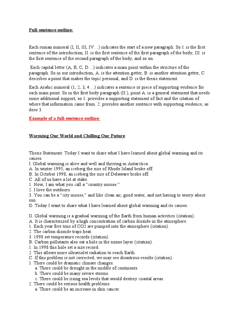 Example of A Full-Sentence Outline | PDF | Climate Change | Atmosphere ...