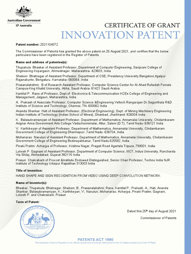 2021104072-Innovation Patent Certificate | PDF | Patent Infringement ...