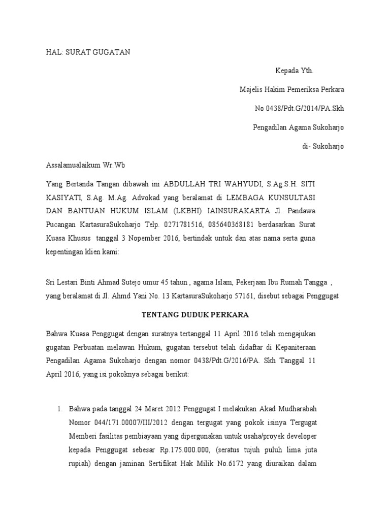 Gugatan Perbuatan Melawan Hukum Syariah | PDF